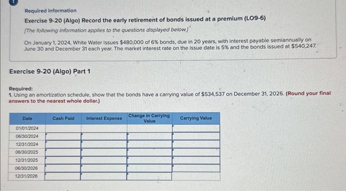 Solved Required information Exercise 9-20 (Algo) Record the | Chegg.com