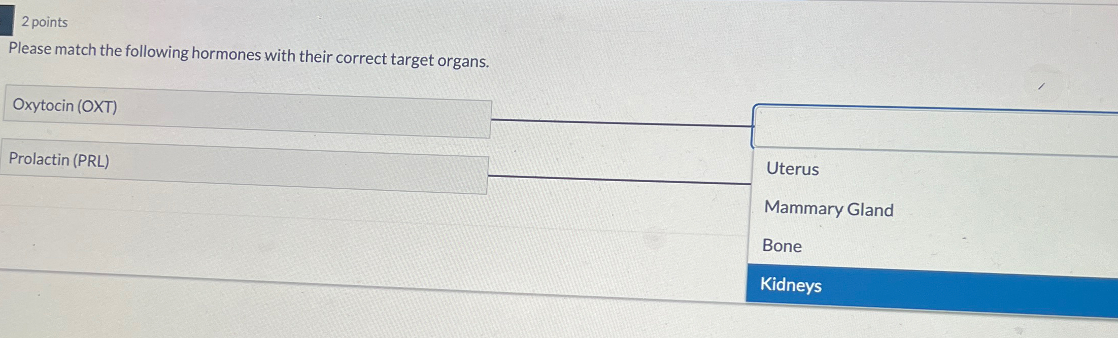 Solved 2 ﻿pointsPlease match the following hormones with | Chegg.com