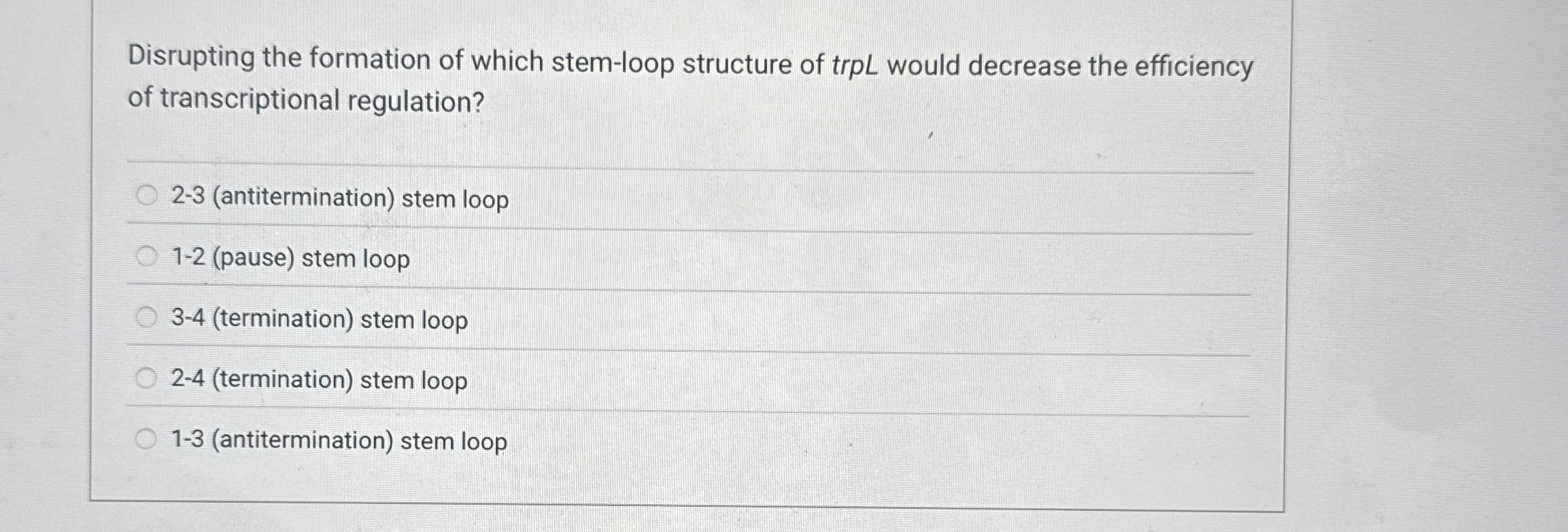 Solved Disrupting the formation of which stem-loop structure | Chegg.com