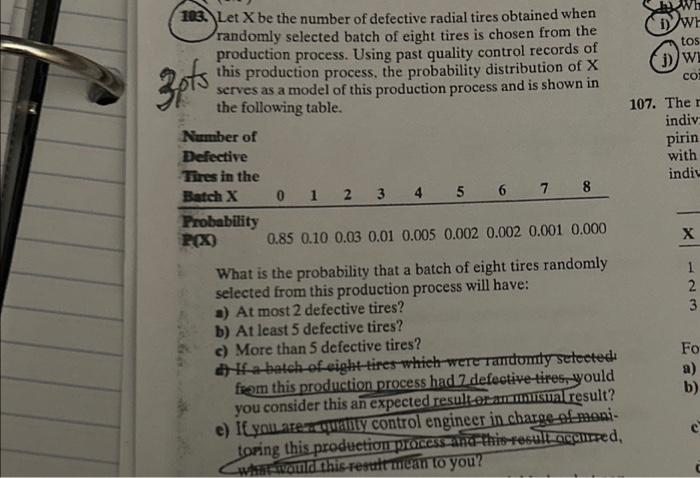 Solved 103. Let X be the number of defective radial tires | Chegg.com