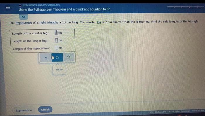 Solved III O EXPONENTS AND POLYNOMIALS Using the Pythagorean | Chegg.com