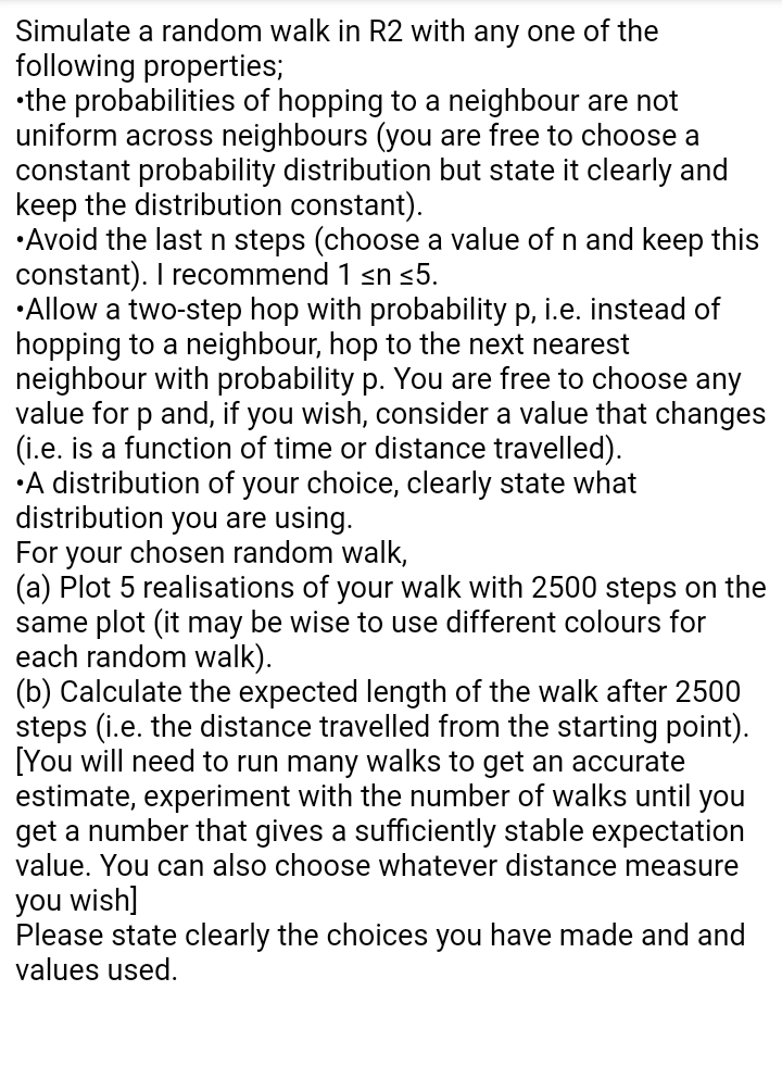 Simulate a random walk in R2 with any one of the | Chegg.com