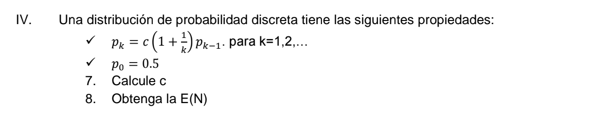 Solved IV. ﻿Una distribución de probabilidad discreta tiene | Chegg.com