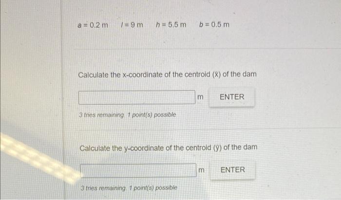 Solved a=0.2 mI=9 mh=5.5 mb=0.5 m Calculate the x-coordinate | Chegg.com