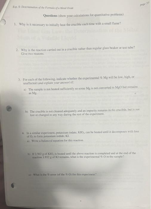 Questions (show your calculations for quantitative | Chegg.com