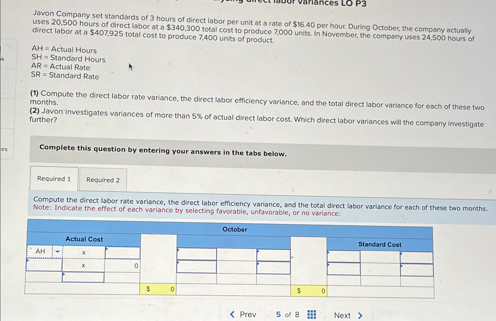 Solved Javon Company set standards of 3 ﻿hours of direct | Chegg.com