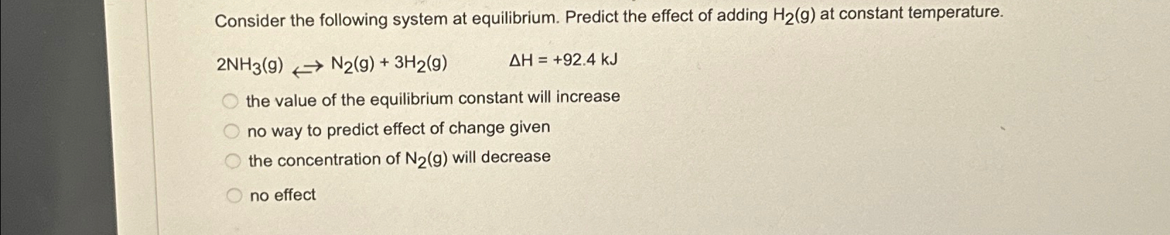 Solved Consider the following system at equilibrium. Predict | Chegg.com