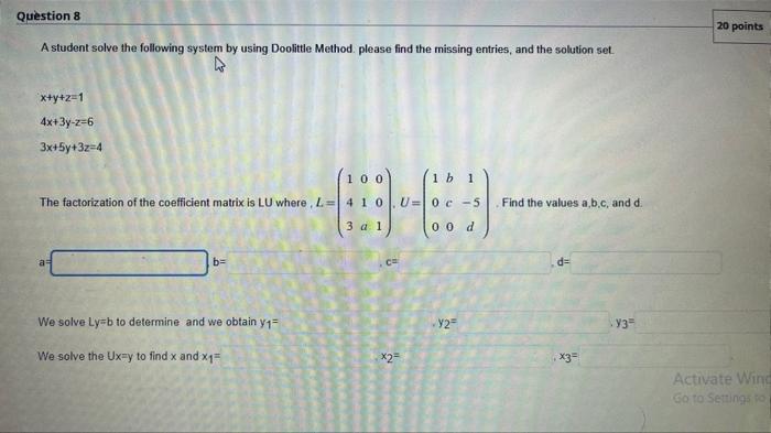 Solved A student solve the following system by using | Chegg.com