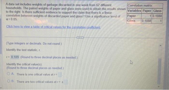 Solved A data set includes weights of garbage discarded in | Chegg.com