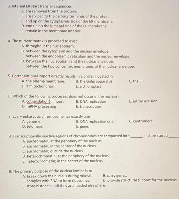 Solved 3. Internal ER start transfer sequences A. are | Chegg.com