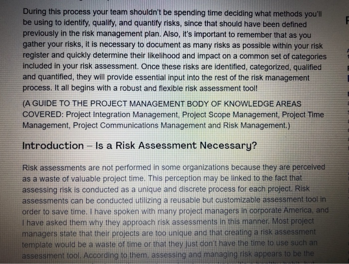 Solved REGARDING RISK ASSESSMENTUTILIZE THE READING MATERIAL | Chegg.com