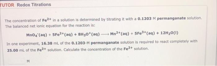 Solved The concentration of Fe2+ in a solution is determined | Chegg.com