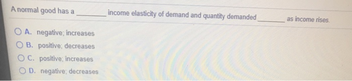 Solved A normal good has a income elasticity of demand and | Chegg.com