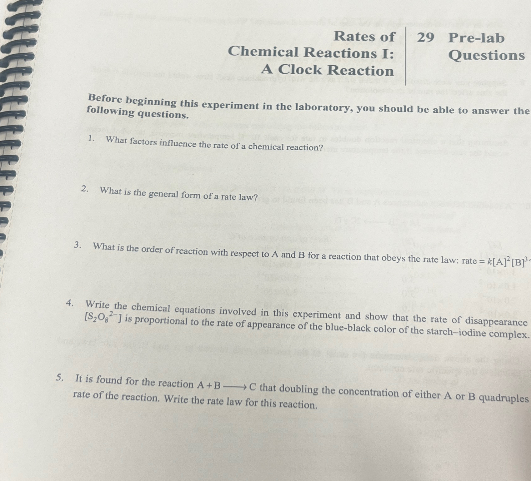 Solved Rates of29 ﻿Pre-labChemical Reactions I: Questions A | Chegg.com