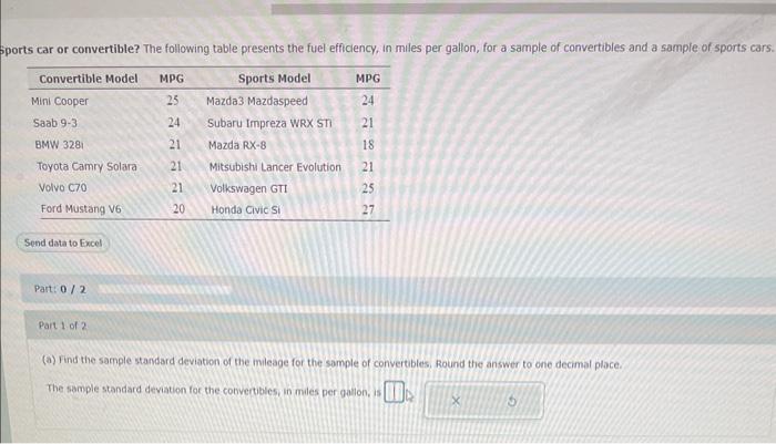 Solved ports car or convertible? The following table | Chegg.com
