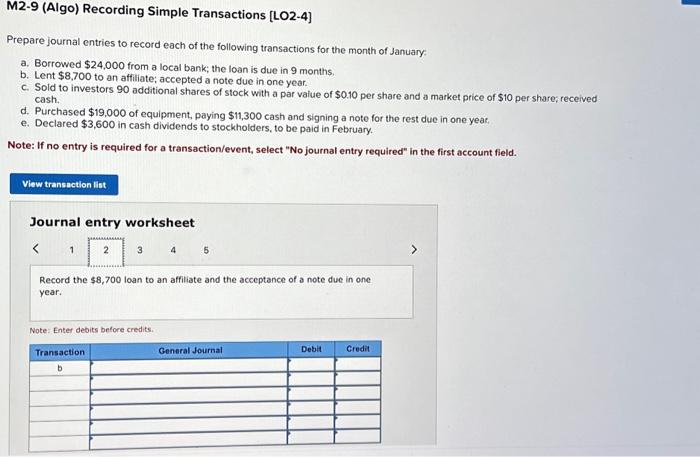 Solved M2-9 (Algo) Recording Simple Transactions [LO2-4] | Chegg.com