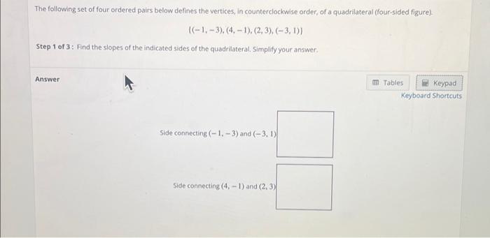 Solved The following set of four ordered pairs below defines | Chegg.com