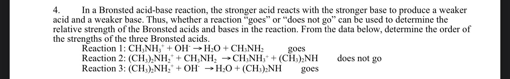 Solved In a Bronsted acid-base reaction, the stronger acid | Chegg.com