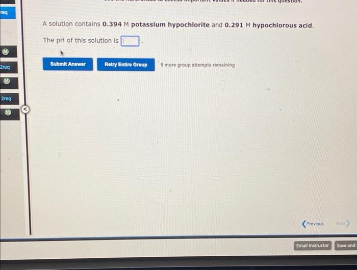 A solution contains 0.394M potassium hypochlorite and | Chegg.com