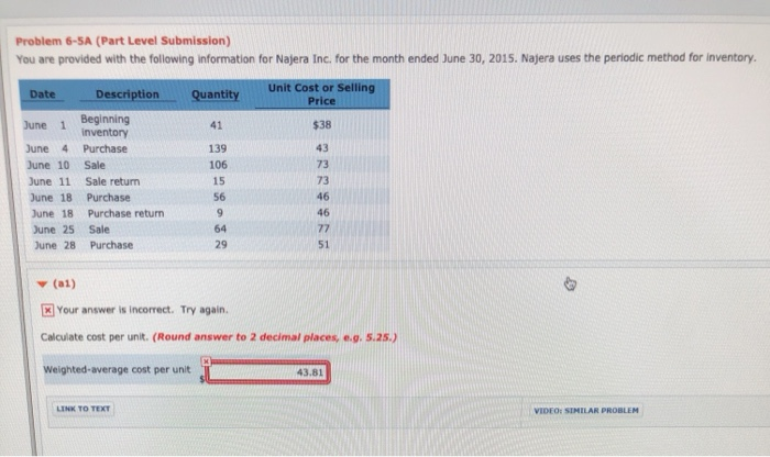 Solved Problem 6-SA (Part Level Submission) You are provided | Chegg.com