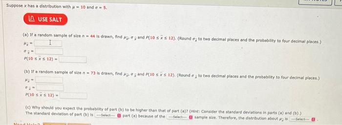 Solved Suppose x has a distribution with μ=10 and σ=5. (a) | Chegg.com