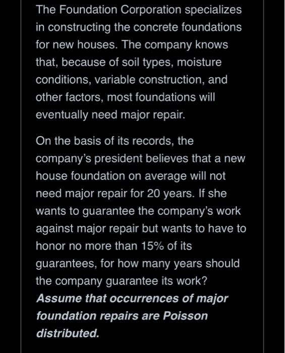 Solved The Foundation Corporation specializes in | Chegg.com