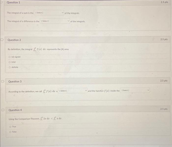 Solved The integral of a sum is the of the integrals The | Chegg.com