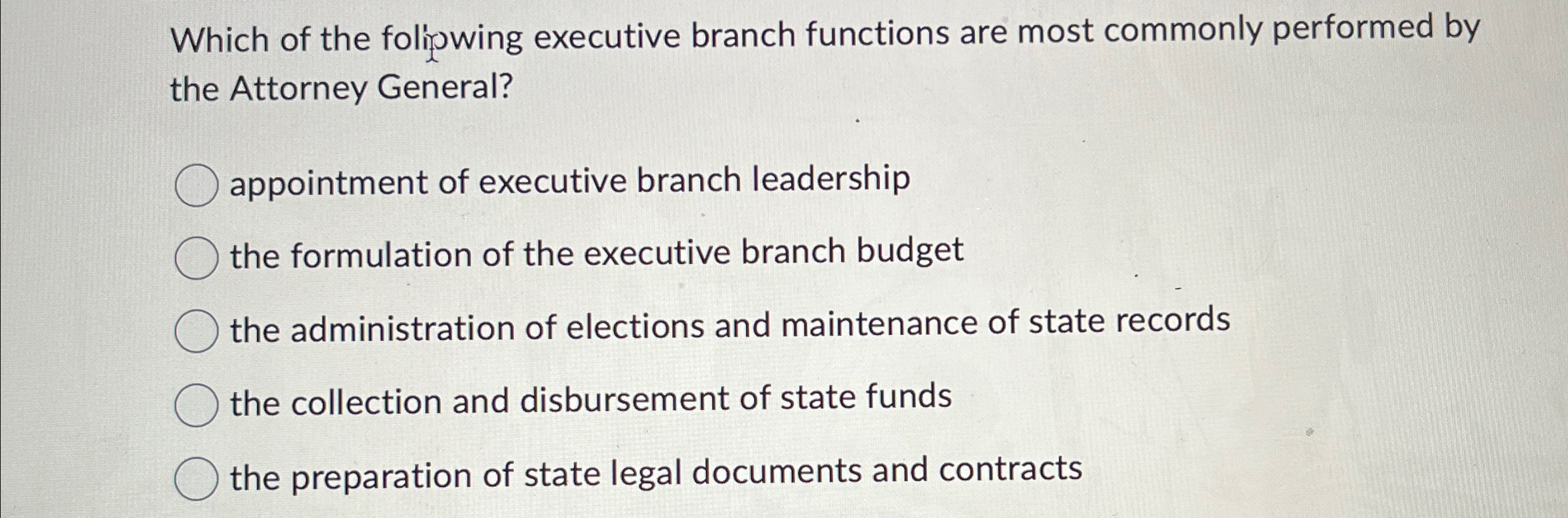 Solved Which of the folirowing executive branch functions | Chegg.com