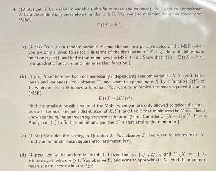 Solved (13 pts) Let X be a random variable (with finite mean | Chegg.com