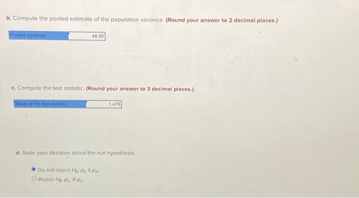 Solved b. Compute the pooled estimate of the population | Chegg.com