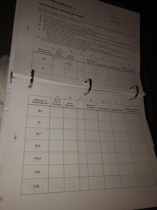 FOR EXPERIMENT 17 Lewis Structures and Molecular | Chegg.com