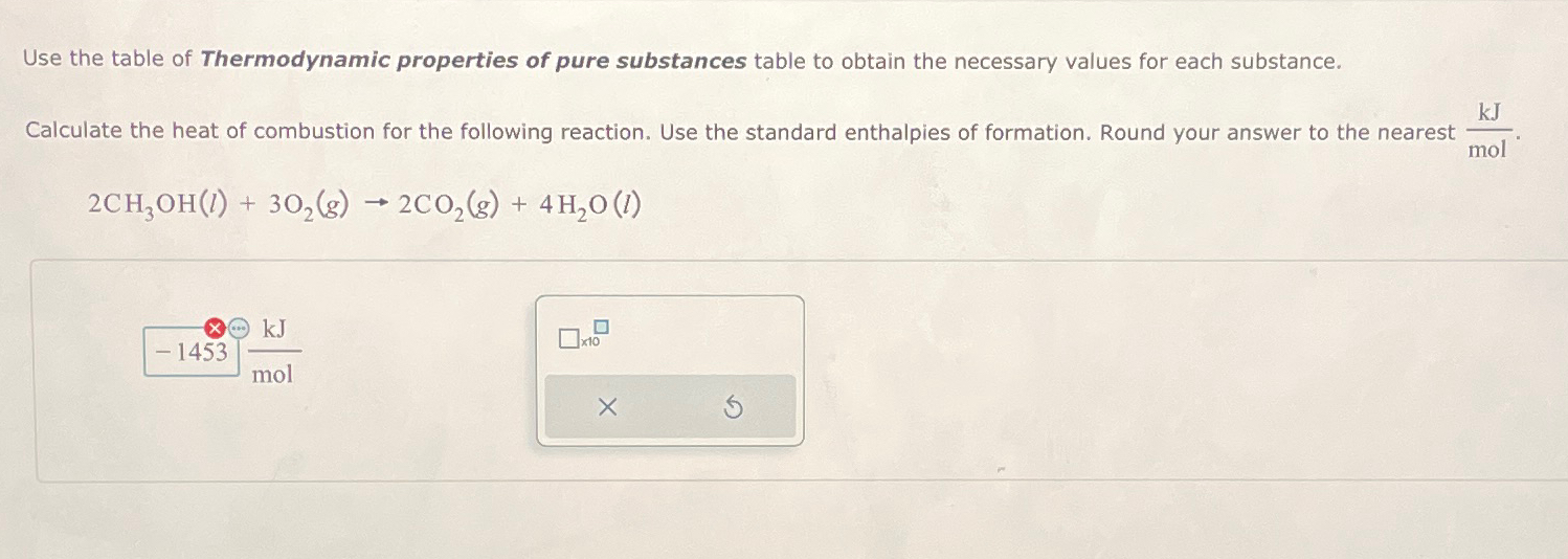 Solved Use the table of Thermodynamic properties of pure | Chegg.com