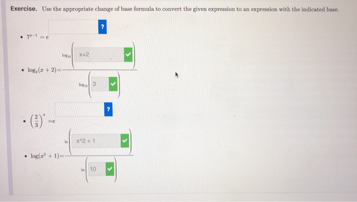 Solved Exercise. Use the appropriate change of base formula | Chegg.com