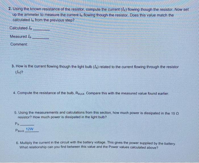 Solved 2: Computing the Resistance of a Light Bulb Build a | Chegg.com
