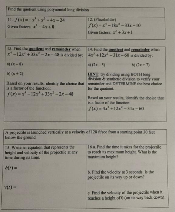 Solved Find the quotient using polynomial long division 11. | Chegg.com
