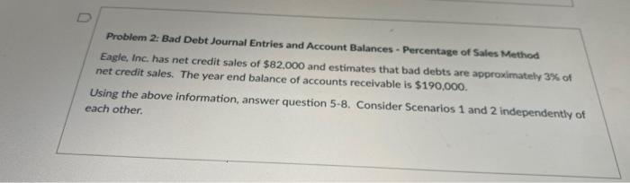 Solved 0 Problem 2: Bad Debt Journal Entries and Account | Chegg.com