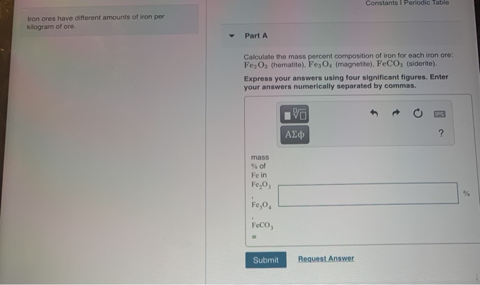 Solved Constants 1 Periodic Table Iron ores have different | Chegg.com
