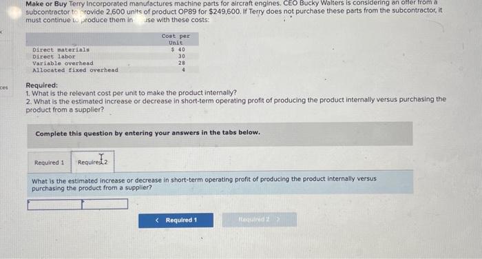 Solved Make or Buy Terry Incorporated manufactures machine | Chegg.com