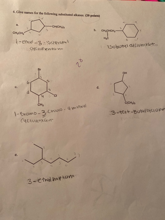 Solved 4. Give names for the following substituted alkanes. | Chegg.com