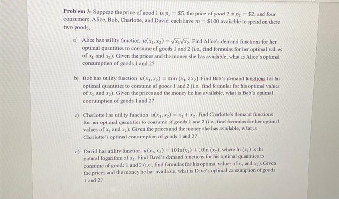 Solved Problem 3: Suppose the price of good 1 is p1=$5, the | Chegg.com Solved Problem 3: Suppose the price of good 1 is p1=$5, the | Chegg.com