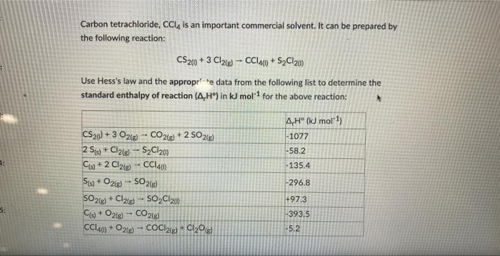 Solved Carbon tetrachloride, CCl4 is an important commercial | Chegg.com
