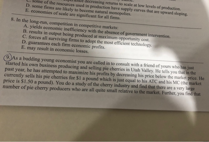 Solved 2 ULSIC. U llence decreasing returns to scale at low | Chegg.com