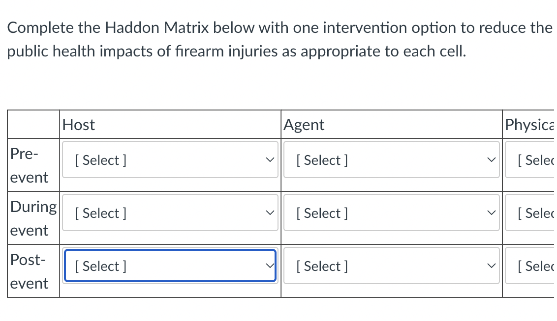 Solved Complete the Haddon Matrix below with one | Chegg.com
