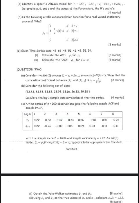 Solved (a) Identify a specific ARIMA model for | Chegg.com