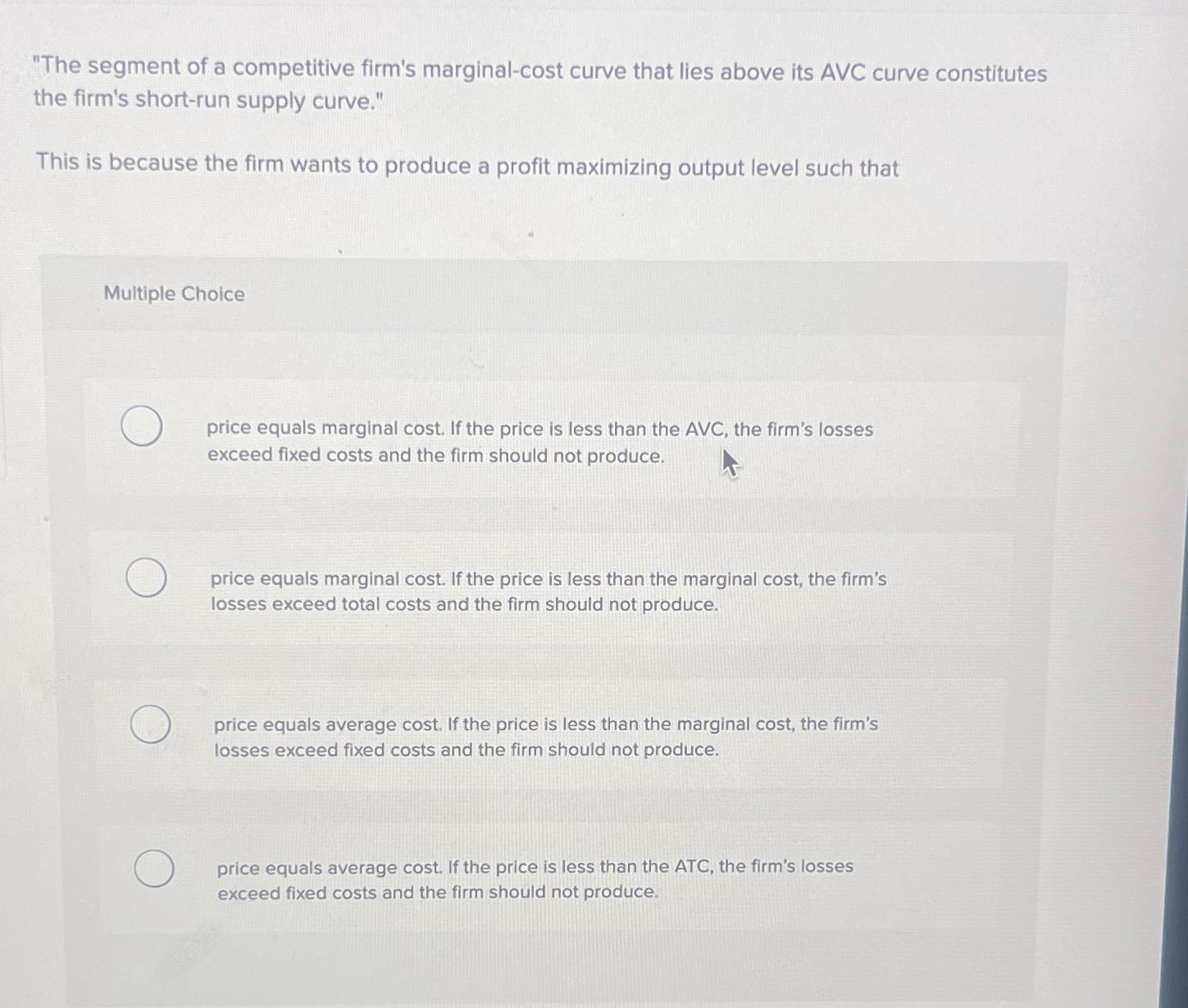 Solved "The segment of a competitive firm's marginal-cost | Chegg.com