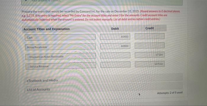 Solved On December 31, 2025, Concord Inc. rendered services | Chegg.com