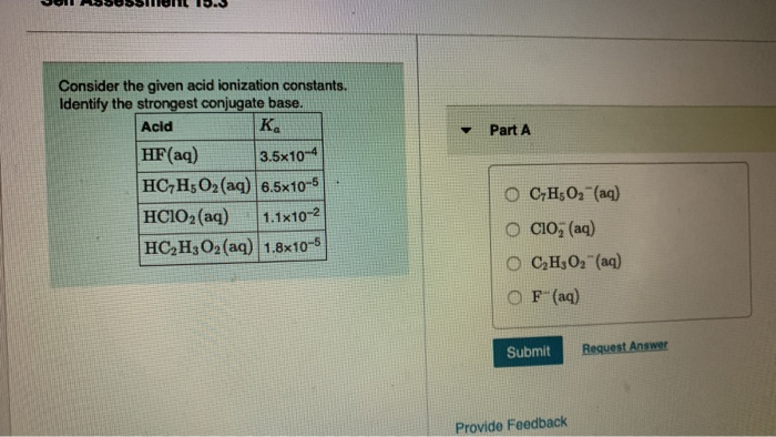 Solved JOISSUSSIDIIL 10.3 Part A Consider the given acid | Chegg.com