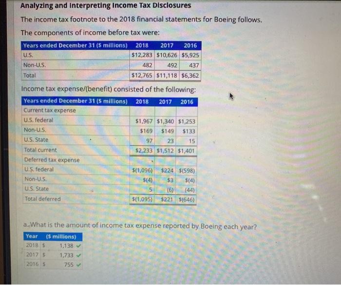 Solved Analyzing and Interpreting Income Tax Disclosures The | Chegg.com