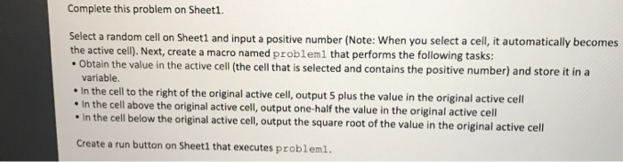 Complete This Problem On Sheetl Select A Random Cell Chegg