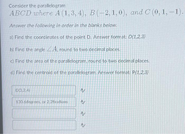 Solved Consider the parallelogram ABCD where | Chegg.com